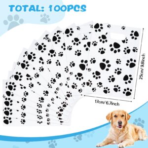 Pasimy 100 Pcs Paw Gift Bags Bulk Pet Plastic Treat Bags Paw Print Favor Bags with Handle Dog Paw Candy Bags Puppy Dogs Goodie Bags Paw Printed Treat Bags for Dog Birthday Party Supplies (White)