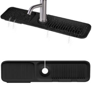 joyhalo 24 inches kitchen sink splash guard for kitchen sink area, 5 slope sink mats and protectors, kitchen faucet splash guard, faucet drip catcher tray for kitchen sink accessories, black