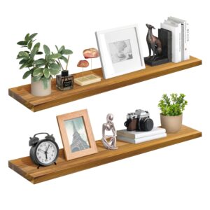 ilot teak wood floating shelves perfect for bathroom décor pack of 2 wooden wall shelves for bedroom living room kitchen simple minimalist home décor 36” x 6.7”