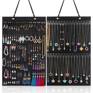 shynek 2 pack hanging jewelry holder organizer includes necklaces holder and earring organizer hanger for necklaces, earrings, bracelets, and anklets display and storage for wall, closet and door