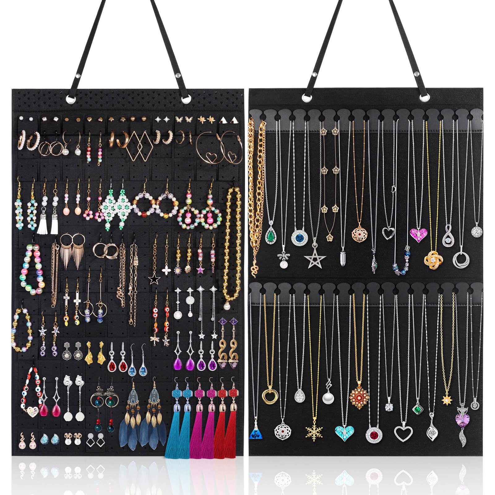 shynek 2 Pack Hanging Jewelry Holder Organizer includes Necklaces Holder and Earring Organizer Hanger for Necklaces, Earrings, Bracelets, and Anklets Display and Storage for Wall, Closet and Door