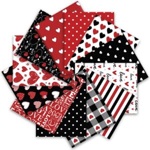 whaline 12pcs valentine's day cotton fabric bundles red black love heart fat quarter romantic quilting patchwork for diy handmade sewing crafting, 18 x 22 inch