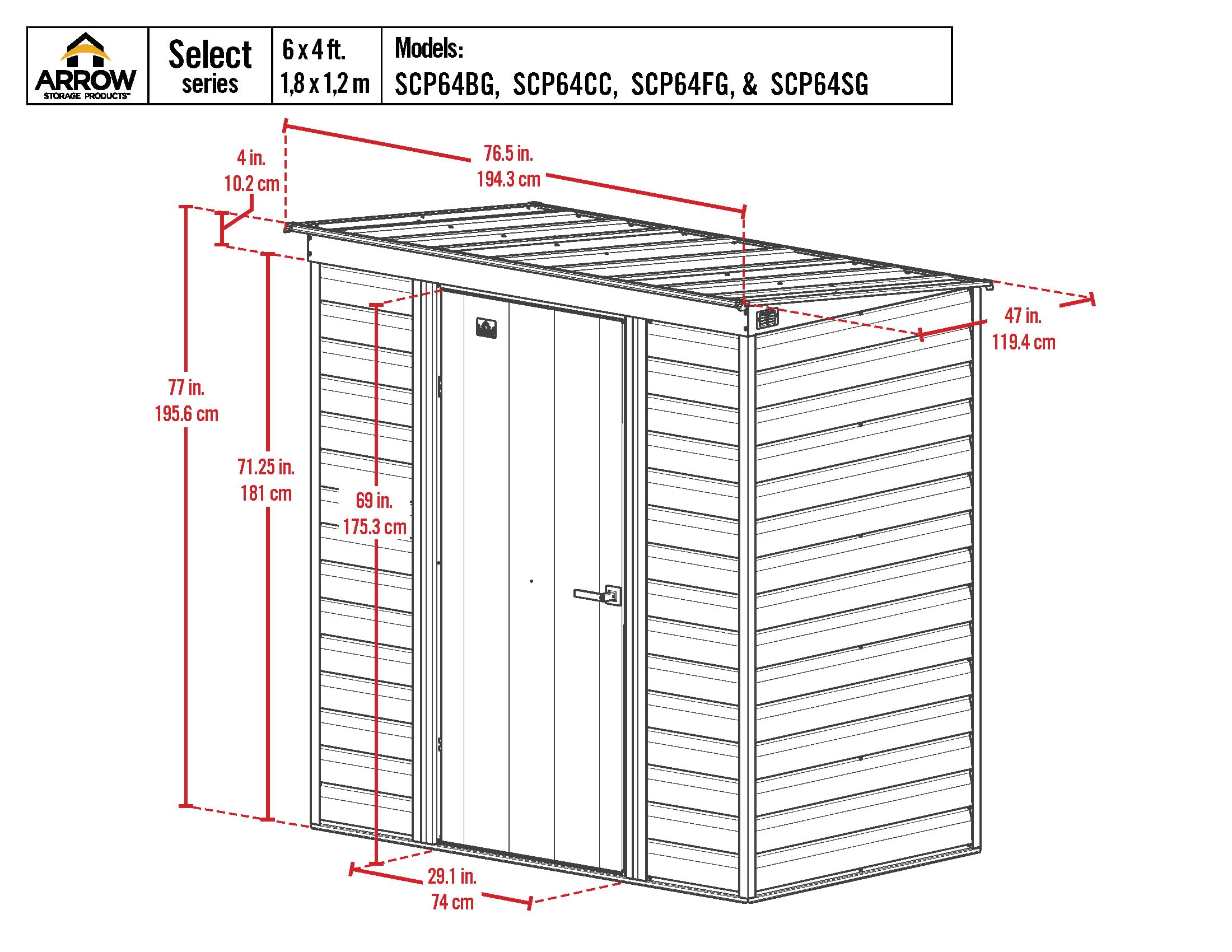 Arrow Sheds 6' x 4' Outdoor Steel Storage Shed, Blue