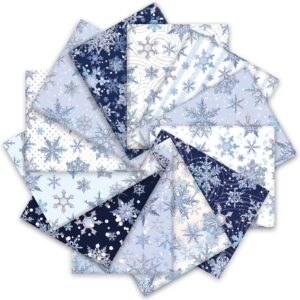 whaline 12pcs winter cotton fabric bundles blue purple snowflake fat quarter xmas winter quilting patchwork for diy handmade sewing crafting, 18 x 22 inch