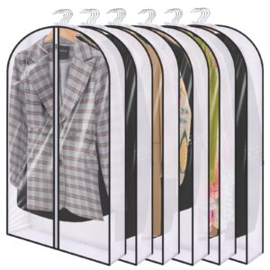 johouse garment bags for hanging clothes, 40inch clear dress suit coats jackets shirts hanging clothes storage for closet storage and travel，6pcs