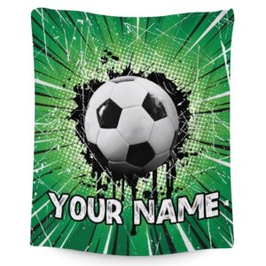 fleximx personalized soccer blanket gifts for boys girls soccer team, sports throw blanket for soccer lovers kids adults teens, 50x60 inches green flannel blankets stuff for couch sofa bed