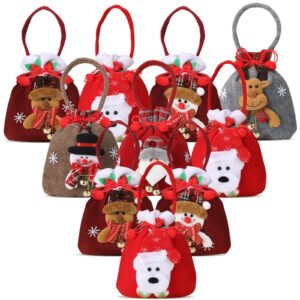 shinylin 10 pcs christmas gift doll bags with drawstring cute christmas doll gift bags reusable fabric santa snowman deer christmas eve apple storage bags for xmas festival birthday party favor