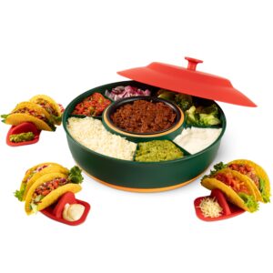 taco tuesday kit - taco bar serving set for a party - 30oz heated pot, 4 taco holders, & detachable lazy susan tray - taco night fiesta – unique couple & housewarming gift set ideas