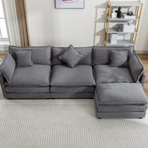 KEVINSPACE 111.4" Convertible Sectional Sofa Couch, L-Shaped Couch Modular Sofa with Reversible Chaise, Oversized Sofá Cloud Couches Modern Chenille Fabric Couches for Living Room, Apartment Gray