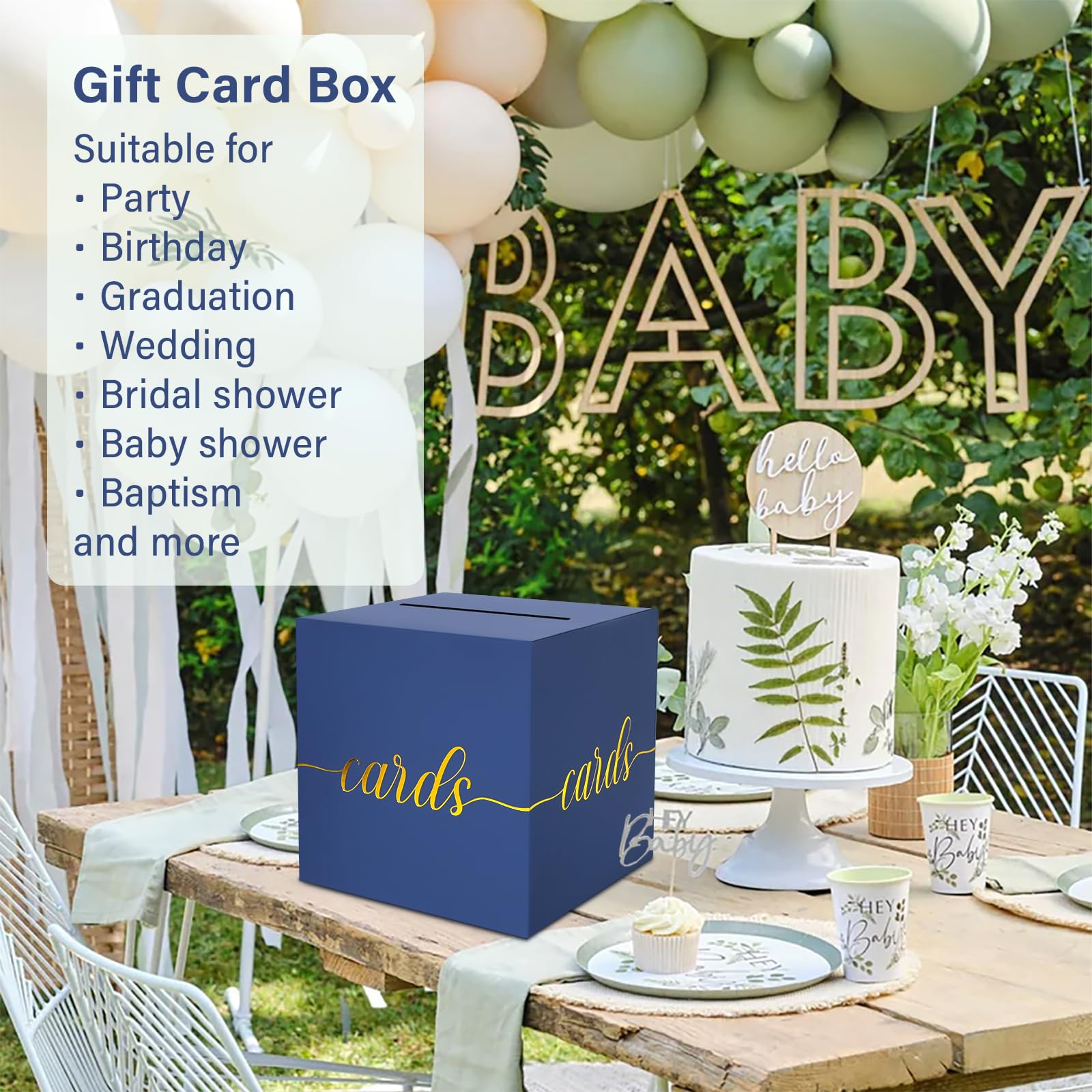 LIKAJON 1 Pack Navy Blue and Gold Foil Card Box for Party, 8.7" Navy Blue Gift Card Box Money Box for Birthday, Wedding, Baby Shower, Retirement, Anniversary, Bridal Shower, Raffle Ticket