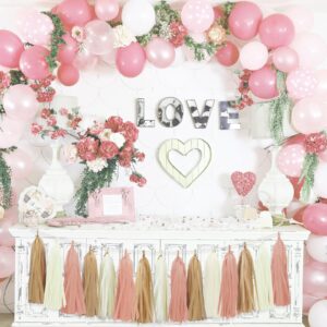 Aonor Retro Pink Tassel Garland for Boho Baby Shower Decorations Blush Bridal Shower Birthday Decorations 15PCS