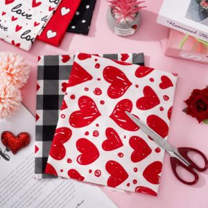 Whaline 12Pcs Valentine's Day Cotton Fabric Bundles Red Black Love Heart Fat Quarter Romantic Quilting Patchwork for DIY Handmade Sewing Crafting, 18 x 22 Inch