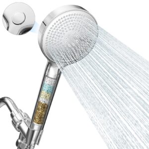 waterlace filtered shower head with handheld, 3 modes high pressure showerhead with 4.7'' ss panel and anti-clog liquid silicone nozzles, shower filter for hard water, remove chlorine and contaminant