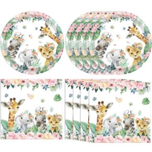 40pcs wild one birthday decorations girl jungle safari birthday decorations included wild one plates and napkin sets for kids animal safari baby shower decorations