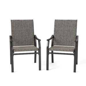 mfstudio outdoor patio dining chairs, 2 pcs metal frame patio sling chairs with backrest and armrest, all weather resistant heavy duty patio chair, grey