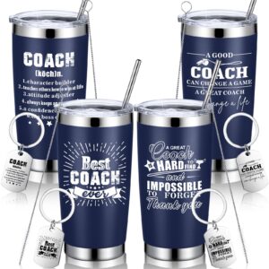 foldtier 4 sets coach gifts best coach ever stainless steel tumbler coffee mug with keychain 20 oz coaches appreciation gift travel tumbler for soccer volleyball coach (navy blue,artistic pattern)