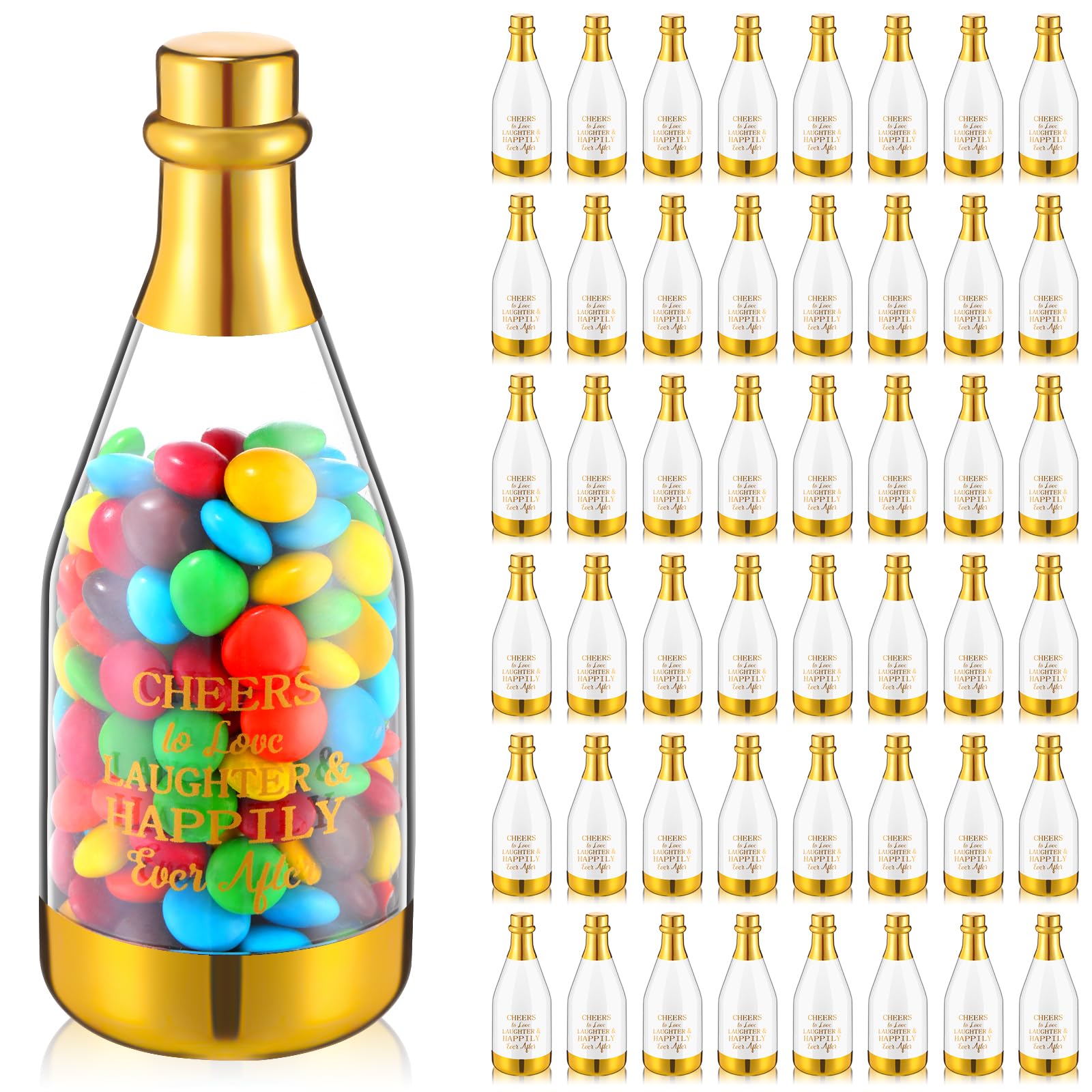 Ziliny 50 Pcs Metallic Golden Champagne Bottle Containers Candy Bottles Wedding Candy Box Bridal Shower Favors Plastic Wine Alcohol Containers Mini Champagne Bottles Bulk for Wedding Bridal Party