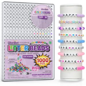 gionlion 1000pcs letter beads for bracelet, round alphabet beads friendship bracelet making kit with elastic string in box, colorful smile heart beads preppy beads for jewelry making, diy partner