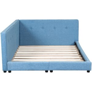 Merax Modern Upholstered Queen Size Platform Bed with USB Ports/Wood Slat Support/Queen,Blue