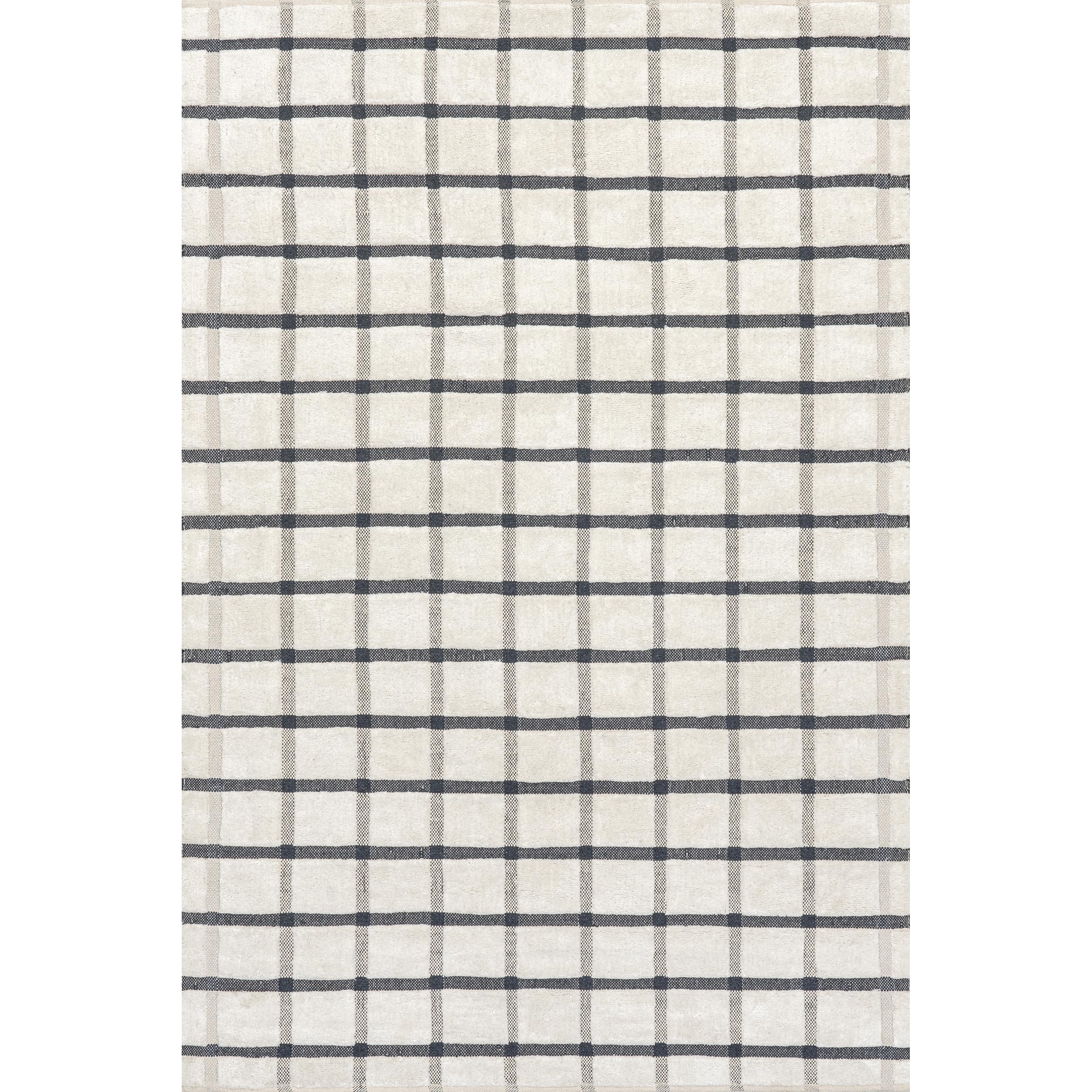 Rugs USA x Emily Henderson Rowena Checked Wool Area Rug, 2x8, Ivory