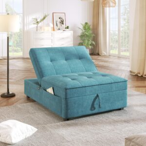 4-in-1 Sofa Bed Chair Multi-Function Folding Ottoman Bed with Storage Pocket and USB Port, Convertible Lounge Sofa Chairs for Living Room, Bedroom (Teal)