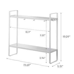 Yamazaki Home Tower Compact 2-Shelf Kitchen Storage Rack | Easy-To-Clean Design, Versatile Hooks - Steel