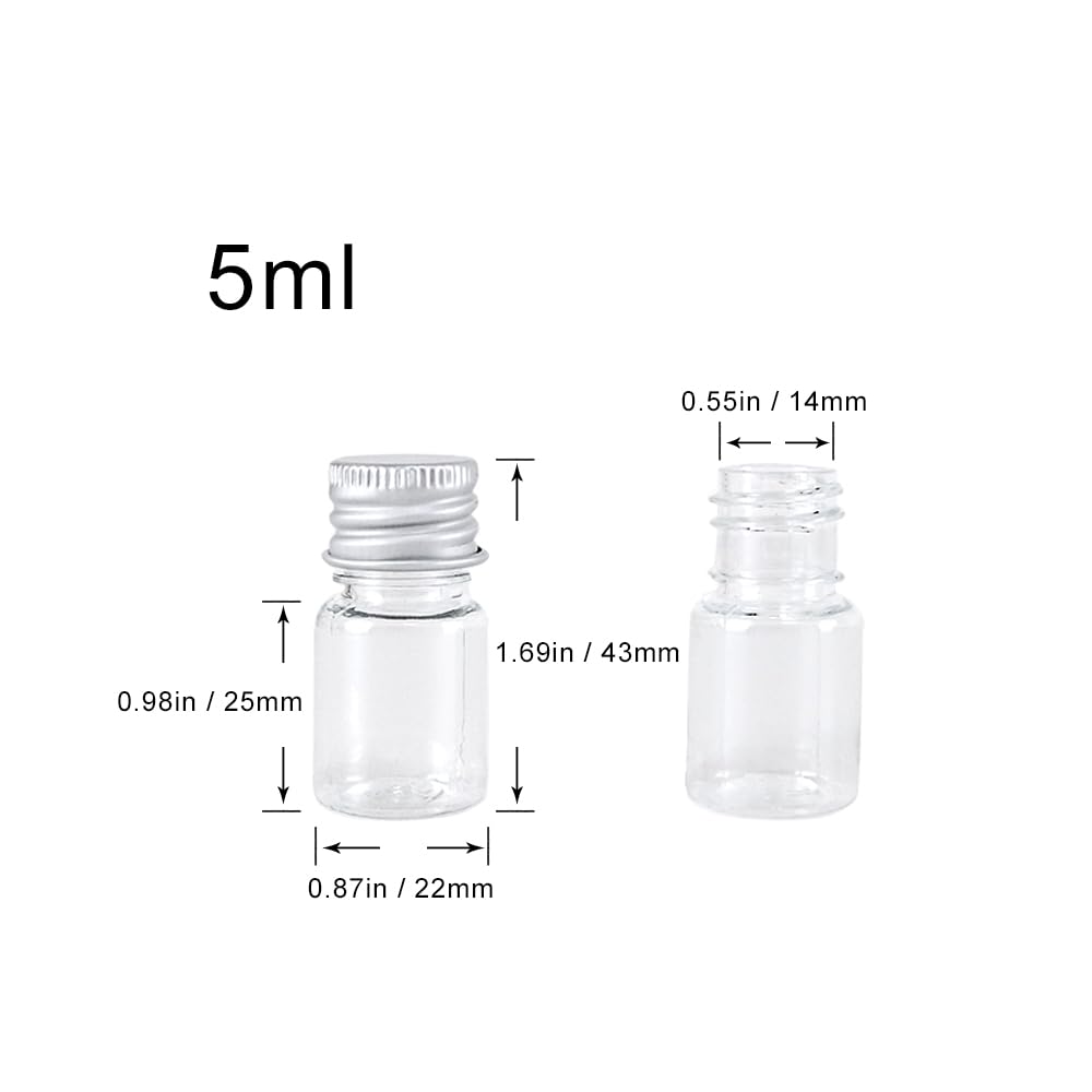 Jarvials 5ml Clear Plastic Bottle With Aluminium Screw Cap Empty Small Plastic Bottle with Screw Cap 100pcs