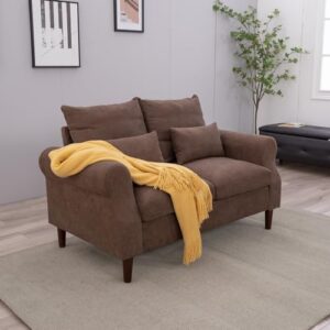 Panana 2 Seats Love Seat for Living Room Modern Brown Linen Fabric Couch 2 Seat Sofa for Apartment and Small Space (Brown, 2 Seater)