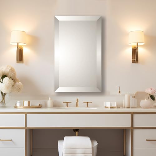 HomeSelects Dimondi Euro Modern Styled Broad Beveled Rectangle Mirror Recessed Bathroom Medicine Cabinet (26 Inch)