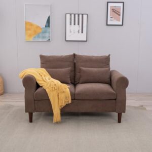 panana 2 seats love seat for living room modern brown linen fabric couch 2 seat sofa for apartment and small space (brown, 2 seater)