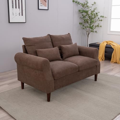 Panana 2 Seats Love Seat for Living Room Modern Brown Linen Fabric Couch 2 Seat Sofa for Apartment and Small Space (Brown, 2 Seater)