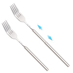 2pcs extendable fork telescopic fork stainless steel retractable fork extends to 25 inches bbq dinner fruit dessert extendable long handle fork cutlery set