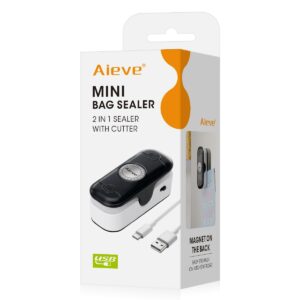 aieve bag sealer mini, rechargeable chip bag sealer, handheld 2 in 1 heat seal & cutter