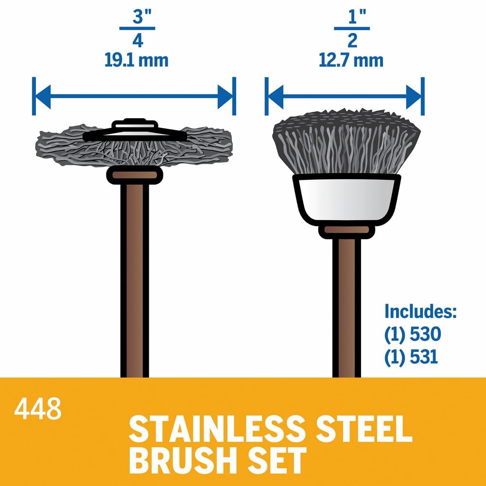 Dremel 448 2-Piece Stainless Steel Brush Set Ideal for Removing Rust and Corrosion, Polishing Metal Surfaces