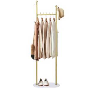 tonchean gold coat rack metal with natural marble base free standing clothes rack hotel hall tree for hanging clothes, bags, hats for bedroom, office, hallway, entryway, living room