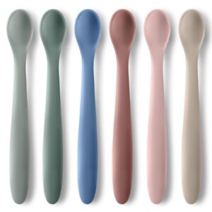 6-piece silicone baby feeding spoons for first stage infant, soft-tip easy on gums i training spoon self | baby utensils feeding supplies, dishwasher safe & boil-proof