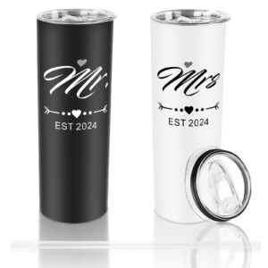 dhqh mr and mrs 2024 tumbler set, engagement wedding gifts for couples newlyweds wife husband bride to be newly engaged 20oz travel tumbler bachelorette party gifts