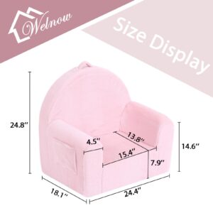 Welnow Kids Sofa Toddler Chair, High Back Children Couch with Side Pockets Kids Armchair with Removable and Washable Cover Carrying Handle Kids Read Sofa for Girl or Boy, Plush Pink