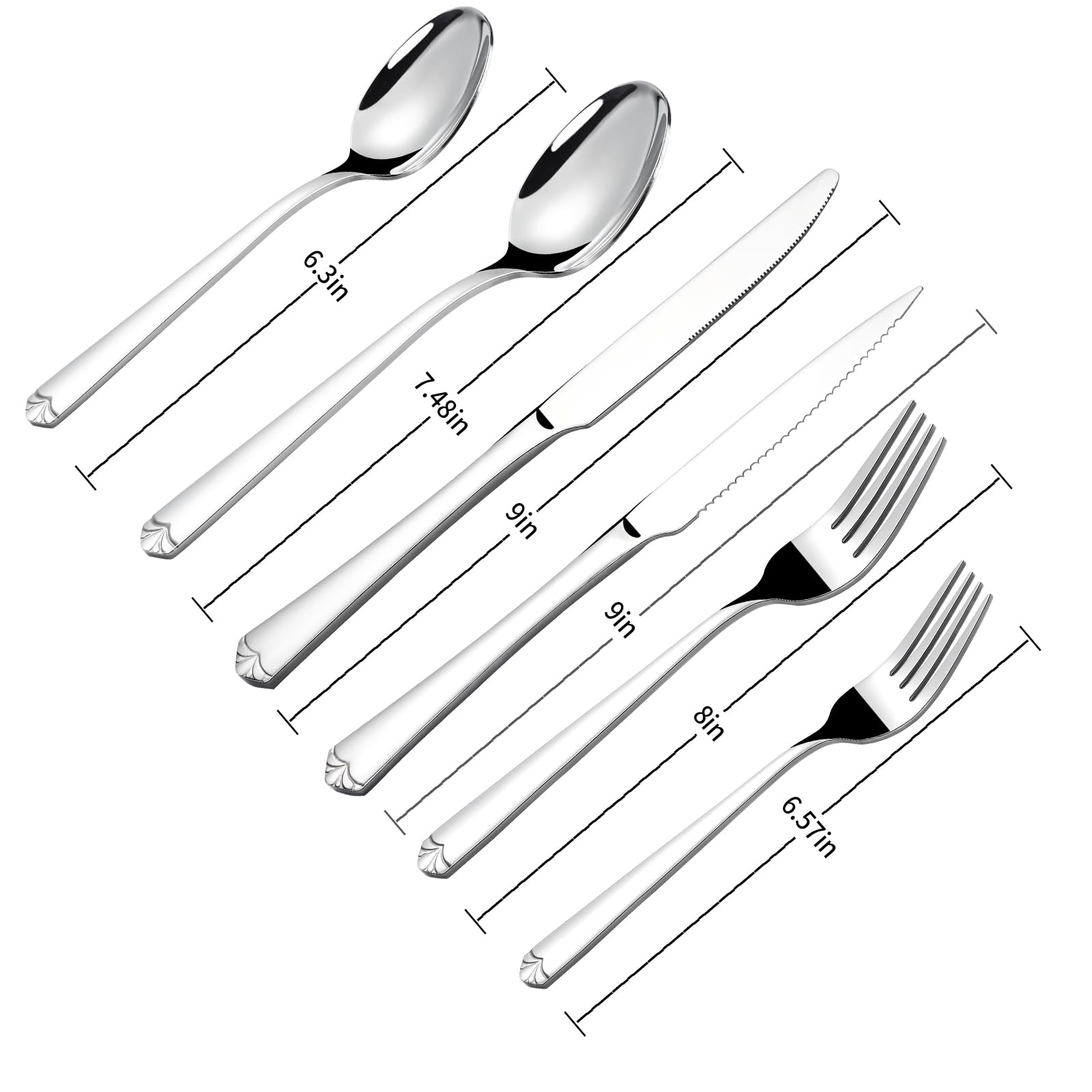 24 Piece Silverware Set with Steak Knives for 4, Prendcyx Stainless Steel Flatware Set, Food-Grade Tableware Cutlery Set Includes Forks Spoons Knives, Mirror Polished, Dishwasher Safe