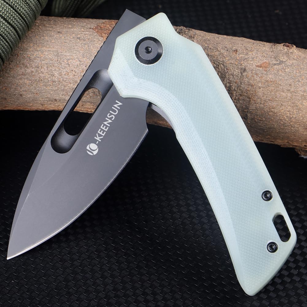 KEENSUN Pocket Folding Knife with Light Green G10 Handle and D2 blade–Tactical Knife, Hunting Knife, Flipper Knife,EDC Knife.Thumb stud Assisted Opening Knifes with Liner Lock and Pocket clip.Good for Camping, Hiking, Indoor and Outdoor Activities.