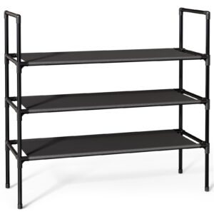 sakugi shoe rack with non-woven fabric - x-large shoe organizer, 3-tier shoe storage rack, sturdy shoe rack for closet, garage & corridor, stackable shoe rack for entryway, black