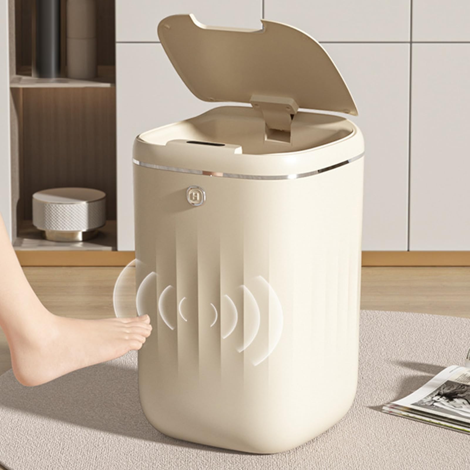 Automatic Trash Can, 20 Liter Touchless Waste Basket Motion Sensor Garbage Bin for Kitchen Bathroom Bedroom, 9.8x12.6x9.8 (Battery Powered)