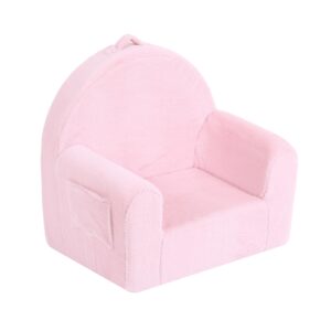 welnow kids sofa toddler chair, high back children couch with side pockets kids armchair with removable and washable cover carrying handle kids read sofa for girl or boy, plush pink