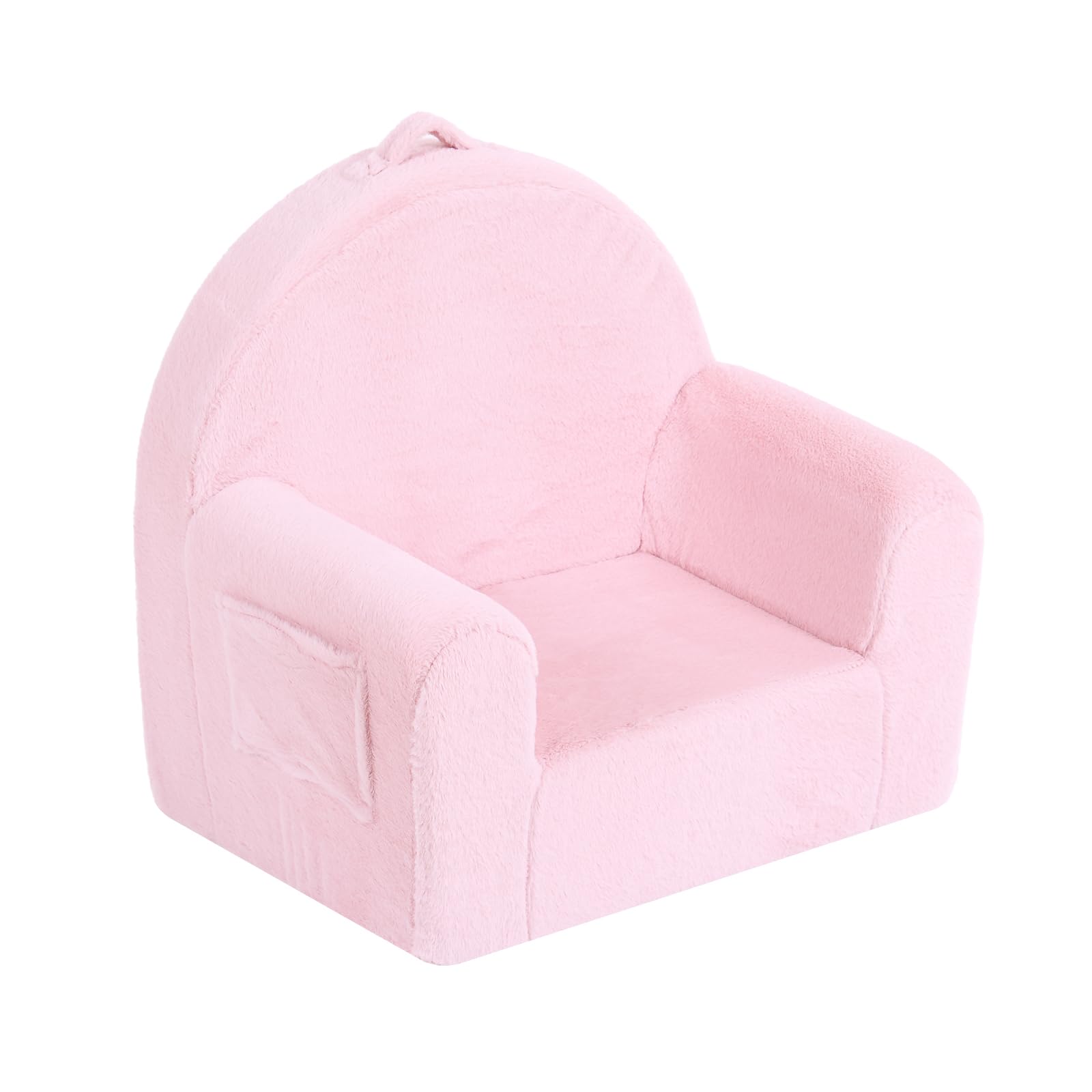 Welnow Kids Sofa Toddler Chair, High Back Children Couch with Side Pockets Kids Armchair with Removable and Washable Cover Carrying Handle Kids Read Sofa for Girl or Boy, Plush Pink