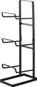 yamazaki home tower steel storage rack for yoga mats & foam rollers - includes hooks for fitness accessories - steel