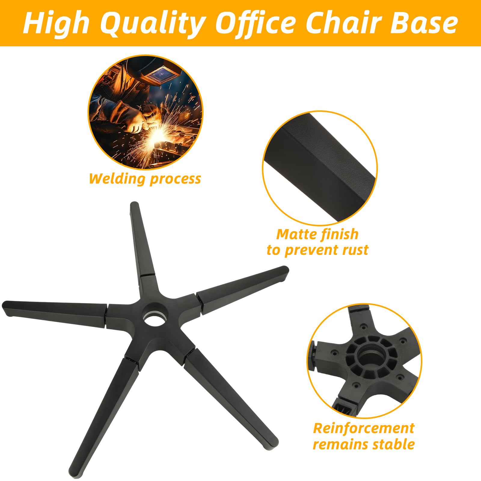 YAYODS Office Chair Base Replacement Heavy Duty 28'' Desk Chair Base Replacement Parts 2200 lbs, Universal Gas Cylinder and Caster Sockets, Black