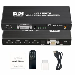 1x4 2x2 hdmi video wall controller, 4k 60hz with hdmi+dvi+rs232 input, 180 degree rotate video processor for 4 tv splicing