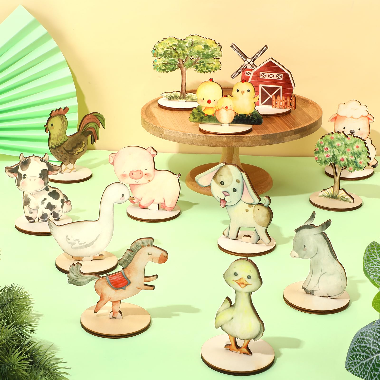 14Pcs Farm Animals Wood Table Centerpieces Farm Creatures Cutout Shapes Table Toppers Farm Themed Baby Shower Decorations Wooden Barnyard Farm Animal for Birthday Party Supplies