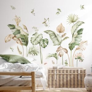 decalmile boho tropical leaves wall decals palm leaf green plants wall stickers living room bedroom office wall decor