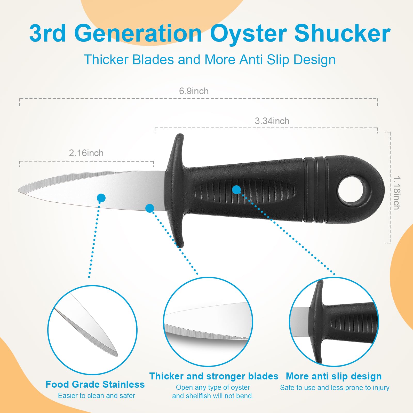 KUBQLIG 6Pcs Oyster Shucking knife, Stainless Steel Oyster Knife, Shucking Oysters, Oyster Shucker with Ergonomic Handle, Dishwasher Safe, For Kitchens, Barbecues, Restaurants, Parties